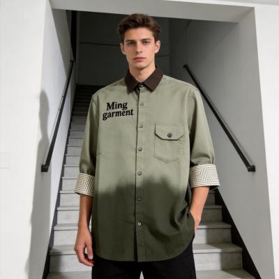 China Custom Men Oversized Tie-dye Button Down Shirt 3/4 Sleeve Casual Streetwear Embroidery Collar Geometric Cuff Polo Shirt for Men for sale
