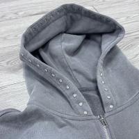 China Manufacturer Custom Acid Wash Vintage Distressed Zip up Men's Hoodie Heavyweight Rhinestone Leopard Print Long Oversized Hoodie for sale