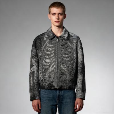 China Custom Premium Jacquard Fabric Men's Jacket OEM ODM Long Sleeve Heavyweight Turn Down Collar Casual Winter Pattern Decoration for sale