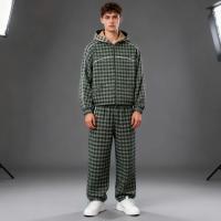 China 2026 Trending Custom Hip Hop Heavyweight Streetwear Tracksuit Plaid Reflect Autumn Casual Flannel Sweatsuit Zip up Hoodie Sets for sale