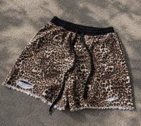 China Brand Custom Men's Summer Sports Shorts Leopard Print Drawstring Baggy Raw Edge Distressed Cotton Breathable Shorts for Men for sale