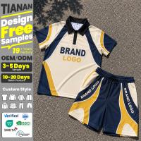 China Tianan Manufacturer Custom Shorts Set Color Block Print Brand Logo Summer Casual Sports 2 Piece Polo Shirt Shorts Set for Men for sale