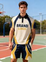 China Tianan Manufacturer Custom Shorts Set Color Block Print Brand Logo Summer Casual Sports 2 Piece Polo Shirt Shorts Set for Men for sale