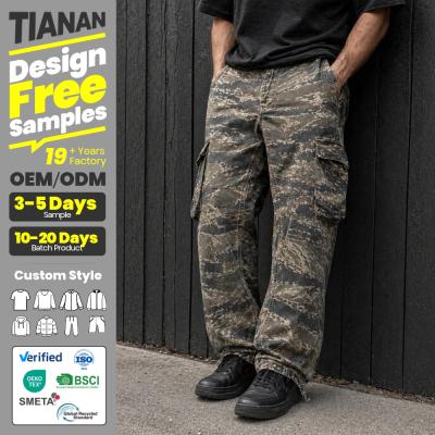 China Tianan Hot Supplier Custom Men Cargo Pants Camouflage Baggy Multi-pocket Vintage Distressed Streetwear Men's Pants High Quality for sale