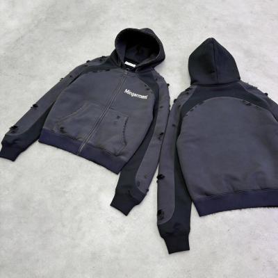 China OEM Apparel 100% Cotton Heavyweight Distressed Vintage Street-Style Hoodie Loose Fit with 3D Embroidery Craftsmanship for Spring for sale