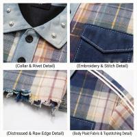 China Hot Supplier Custom High Quality Men Shirts Patch Cut Distressed Short Sleeve V Neck  Metal Studs Loose Shirt for Men Clothing for sale