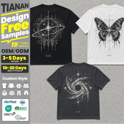 China Hot Supplier Custom Men's T-shirt High Quality Heavyweight Oversized Custom Cotton Dtg Print Rhinestone t Shirts for Men for sale