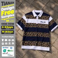China Brand Custom Men's Leopard Print Striped Polo Shirt Custom Embroidered Logo Casual Tee Oversized Color Block Short Streetwear for sale