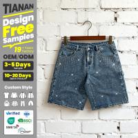 China Tianan Hot Supplier Custom Men Baggy Jeans Shorts Men's Rhinestone Stone Wash Street Denim Shorts High Quality Boxy Vintage for sale