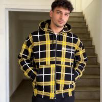 China Apparel Manufacturers Custom French Terry 100% Cotton Plaid Patchwork Color Block Zip up Hoodie Jacket for Men Stock Hoodies for sale