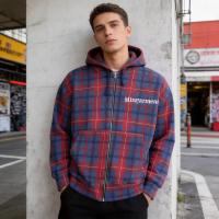 China Apparel Manufacturers Custom French Terry 100% Cotton Plaid Patchwork Color Block Zip up Hoodie Jacket for Men Stock Hoodies for sale