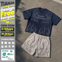 China Tianan Men Clothing Hot Supplier Custom Shorts Set Summer Oversized Acid Wash Vintage Rhinestone Streetwear Y2k T Shirt for Men for sale