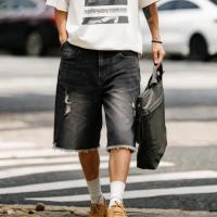 China Low Price Clothing Manufacturer Custom Brand Streetwear Men's Jeans Vintage Washed Ripped Oversize Boxy Men's Denim Shorts for sale