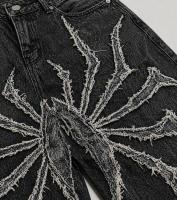 China Tianan Custom Baggy Denim Jeans Vintage Stone Wash Embroidered Applique Men's Jeans Spider Pattern logo Denim Pants for sale