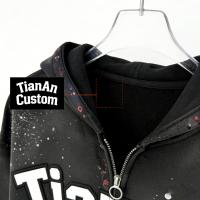 China TIANAN Apparel Custom Vintage Acid Wash Zip up Hoodie Men's High Street Oversized Distressed Rhinestone Patch Casual Sweatshirt for sale