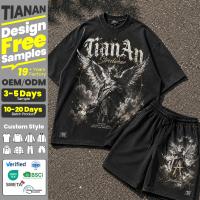 China Hot Supplier High Quality Custom Men's Shorts Sets Streetwear Print Acid Washed Vintage Oversize Sports Shorts and T-Shirt Set for sale