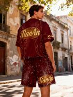 China Clothing Hot Supplier Custom Acid Wash Distressed Printed T Shirt for Men Rhinestone Vintage Hip Hop Y2K Shorts Men s Sets for sale