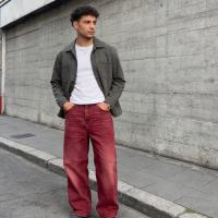 China Men's Jeans Wholesale Acid Wash Wide Leg Plus Size Vintage Red High Quality Street Style Jeans Low Price Custom Apparel for sale