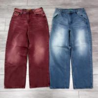 China Men's Jeans Wholesale Acid Wash Wide Leg Plus Size Vintage Red High Quality Street Style Jeans Low Price Custom Apparel for sale