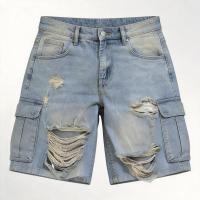 China Low Price Custom Clothing High Quality Men's Jeans Outdoor Casual Vintage Ripped Acid Wash Loose Pocket Men's Denim Shorts for sale