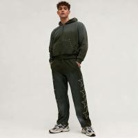China Men’s Gradient Red Velour Tracksuit | Rhinestone Star Studded Zip-Up Hoodie & Wide Leg Pants | Vintage Streetwear Two Piece Outfit for sale