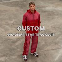 China Men’s Gradient Red Velour Tracksuit | Rhinestone Star Studded Zip-Up Hoodie & Wide Leg Pants | Vintage Streetwear Two Piece Outfit for sale