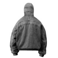 China Men’s Vintage Washed Grey Balaclava Hoodie | Half Zip Seamed Stitch Detail | Oversized Techwear Tactical Streetwear Pullover for sale