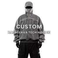 China Men’s Vintage Washed Grey Balaclava Hoodie | Half Zip Seamed Stitch Detail | Oversized Techwear Tactical Streetwear Pullover for sale