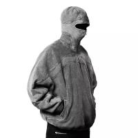 China Men’s Vintage Washed Grey Balaclava Hoodie | Half Zip Seamed Stitch Detail | Oversized Techwear Tactical Streetwear Pullover for sale