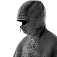 China Men’s Vintage Washed Grey Balaclava Hoodie | Half Zip Seamed Stitch Detail | Oversized Techwear Tactical Streetwear Pullover for sale