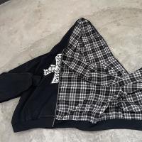 China Mingarment Reversible Plaid Zip Up Hoodie | Men's Acid Wash Leopard Gothic Patchwork Oversized Streetwear Sweatshirt, OEM ODM Two Sides Wear Vintage Outerwear for sale