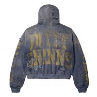 China Mingarment Vintage Distressed Tracksuit | Men's Acid Wash Splatter Print Rivet Zip Up Hoodie & Wide Leg Sweatpants 2 Piece Streetwear Set, OEM Custom Bulk Apparel for sale
