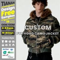 China Men Tiger Stripe Camo Bomber Jacket, Faux Fur Hooded Winter Coat, Padded Insulated Camouflage Flight Jacket Vintage Streetwear Outerwear for sale