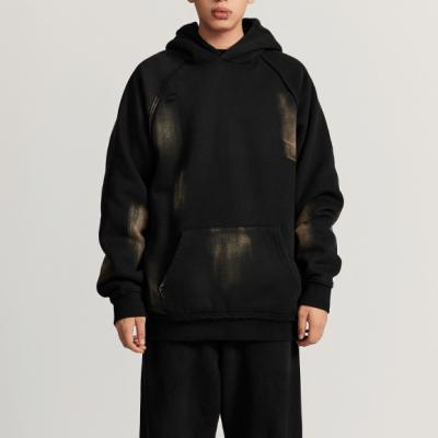 China Custom Heavyweight Acid Washed Cropped Shoulder Men'S Hoodies Wholesale Fleece Cotton Vintage Oversized Boxy Hoodie for sale