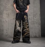 China Tianan Streetwear Custom Jeans Baggy High Quality Embroidered Vintage Straight Leg Wide Leg Fashion High Street Men's Jeans OEM for sale