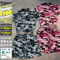 China Clothing Manufacturer Custom Short Sleeve Set Summer Breathable Full Print Camo Sport Casual Street Drop Shoulder T Shirt Set for sale