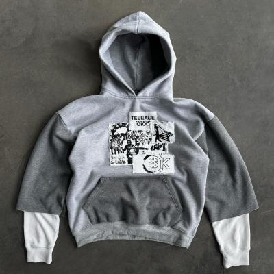 China Custom Double Layer Waffle Men'S Regular Sleeve Hoodies & Sweatshirts Pullover 100% Cotton Casual Plain Grey Embroidered Hoodie for sale