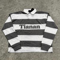 China Tianan Custom Streetwear Casual Color Block Embroidery Letter Pattern Unisex Luxury Oversized Long Sleeve Cotton Polo Shirts for sale