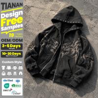 China Tianan Clothing Custom High Street Y2K Hoodies Men Vintage Acid Wash Distressed Cross Applique Embroidery Studded Hoodies Square for sale