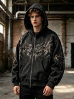 China Tianan Clothing Custom High Street Y2K Hoodies Men Vintage Acid Wash Distressed Cross Applique Embroidery Studded Hoodies Square for sale