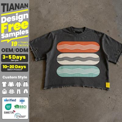 China Tianan Clothing Custom Design Men T Shirt Washed Vintage Distressed Print Street Heavyweight Oversize Boxy Men Tee for sale