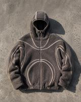 China Tianan Autumn Winter Fleece Hoodie Street Style Spliced Stripe High Neck Zipper Windproof Face Cover Comfort Jacket Hoodie for sale