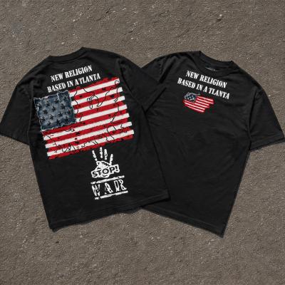 China Tianan Apparel Manufacturer Custom Men Street T-shirt Patch Torn Print Drop Shoulder Oversize Y2K Cotton T-shirt for Men for sale