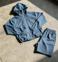 China Tianan Custom Logo Men Blue Nylon Windbreaker Shorts Quick Dry Tracksuit Multi Pocket Casual Outdoor Summer Hoodie Shorts Set for sale