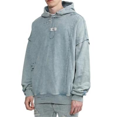 China Acid Washed Oversized Cropped Men'S Hoodie Custom Embroidered Logo Heavyweight Vintage Blank Cut Streetwear Hoodie Men for sale