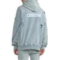 China Acid Washed Oversized Cropped Men'S Hoodie Custom Embroidered Logo Heavyweight Vintage Blank Cut Streetwear Hoodie Men for sale