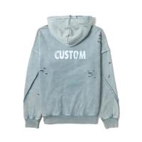 China Acid Washed Oversized Cropped Men'S Hoodie Custom Embroidered Logo Heavyweight Vintage Blank Cut Streetwear Hoodie Men for sale