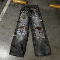 China Custom Top Quality Designer Brand Baggy Boyfriend Denim Jeans Pants Streetwear Distressed Acid Wash Plus Size Hip Hop Style for sale
