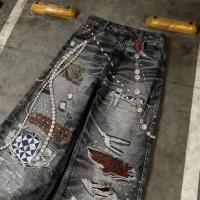 China Custom Top Quality Designer Brand Baggy Boyfriend Denim Jeans Pants Streetwear Distressed Acid Wash Plus Size Hip Hop Style for sale
