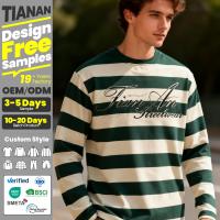 China Tianan Factory Custom Embroidery logo Rhinestone Patchwork French Terry Tshirt Stripe Cropped Long Sleeve t Shirt for Men for sale